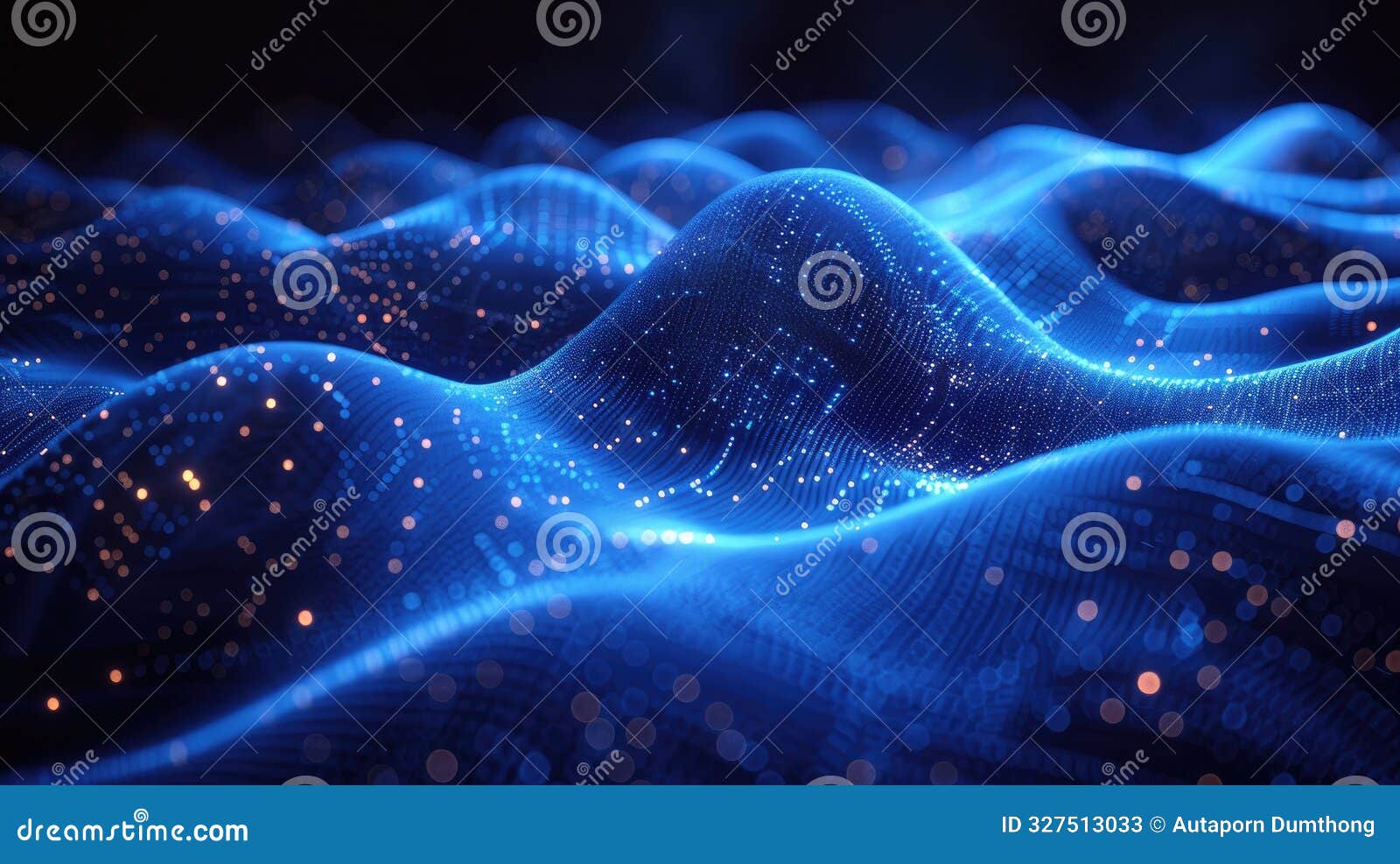 Abstract Digital Wave Pattern with Glowing Particles on a Dark ...