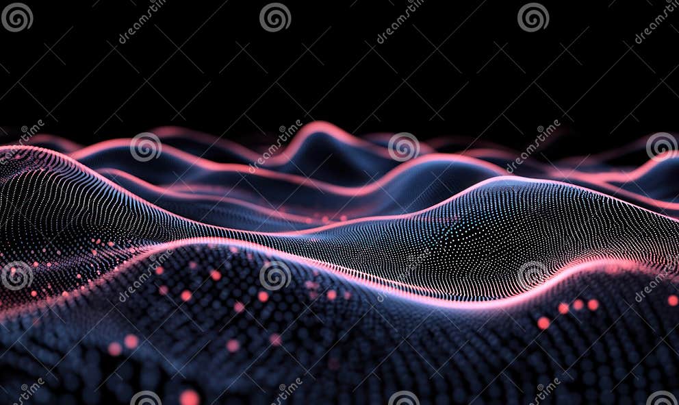 Abstract Digital Wave Pattern with Glowing Pink and Blue Particles ...