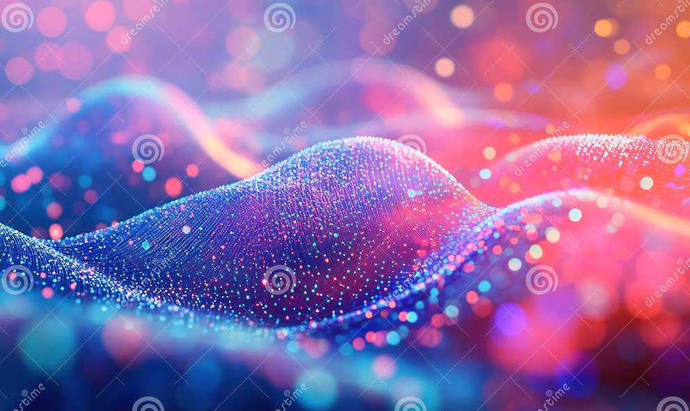 Abstract Digital Wave Pattern with Glowing Pink and Blue Particles ...