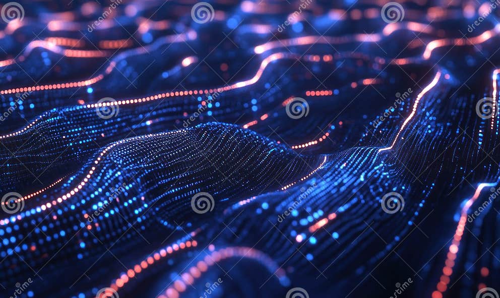 Abstract Digital Wave Pattern with Glowing Pink and Blue Particles ...