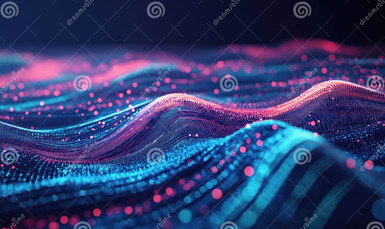 Abstract Digital Wave Pattern with Glowing Pink and Blue Particles ...