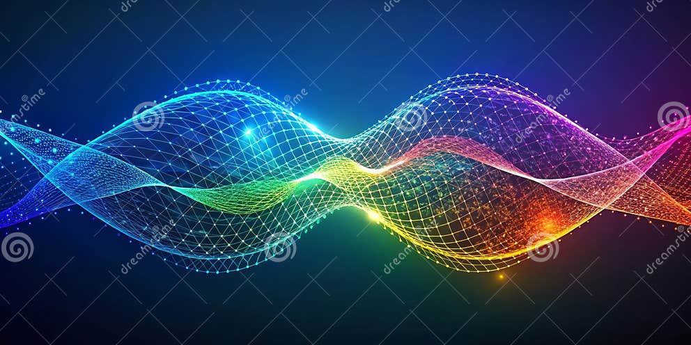 Abstract Digital Wave - a Vibrant, Luminous Mesh of Interconnected ...