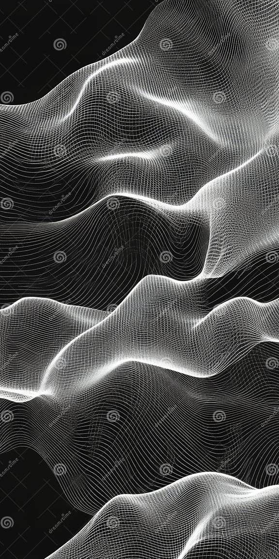 Abstract Digital Waveform with Flowing Lines and Mesh Pattern on Black ...
