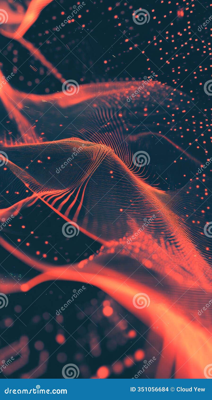 Abstract Digital Waveform with Glowing Red Lines and Dots Stock ...