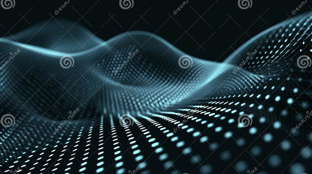 Abstract Digital Waveform with Light Dots and Flows. Technology Merges ...