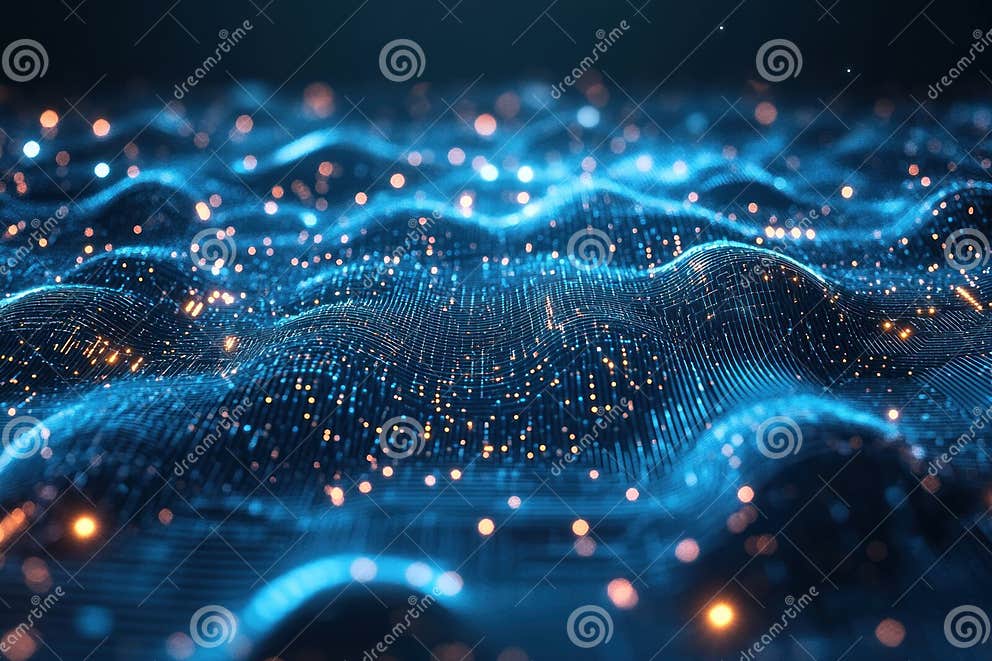 Abstract Digital Waves in Blue Tones with Glowing Circuitry ...