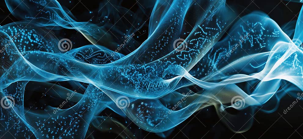 Abstract Digital Waves with Glowing Particles and Fluid Motion ...
