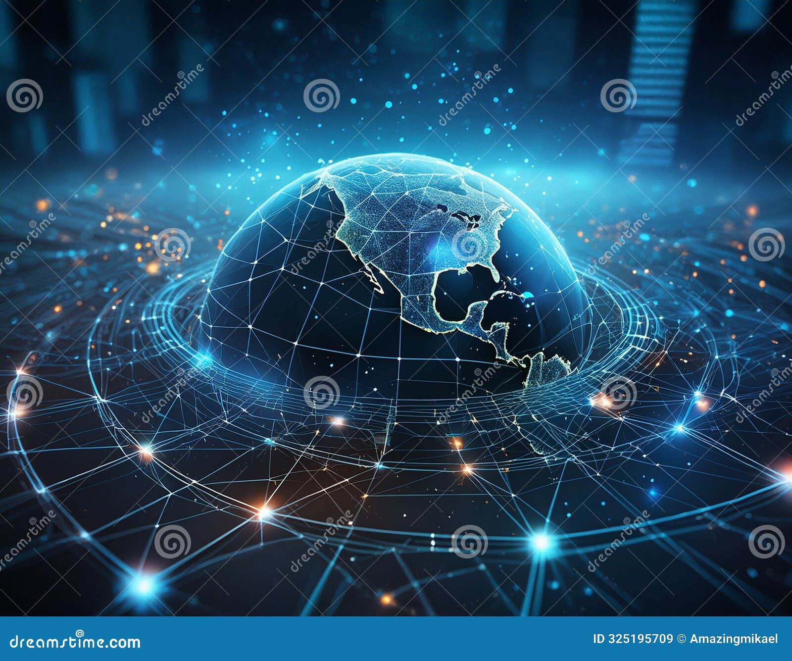 Abstract Digital World Illustration with Interconnected Nodes and ...