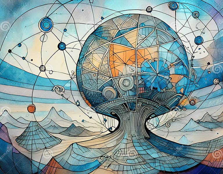 Abstract Digital World Illustration with Interconnected Nodes and ...