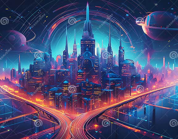 Abstract Digital World Illustration with Interconnected Nodes and ...