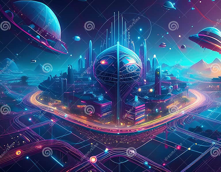 Abstract Digital World Illustration with Interconnected Nodes and ...