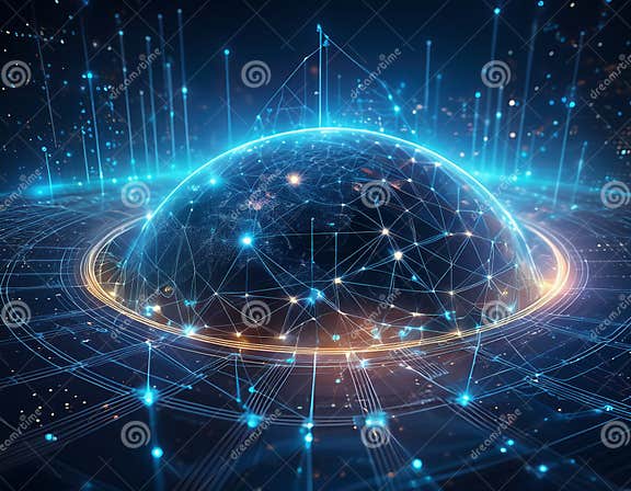 Abstract Digital World Illustration with Interconnected Nodes and ...