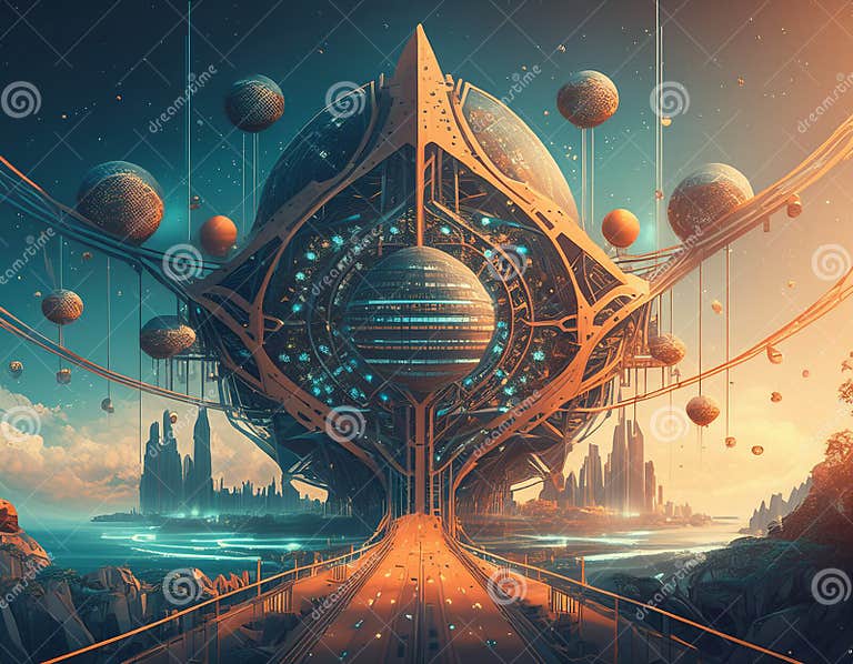 Abstract Digital World Illustration with Interconnected Nodes and ...