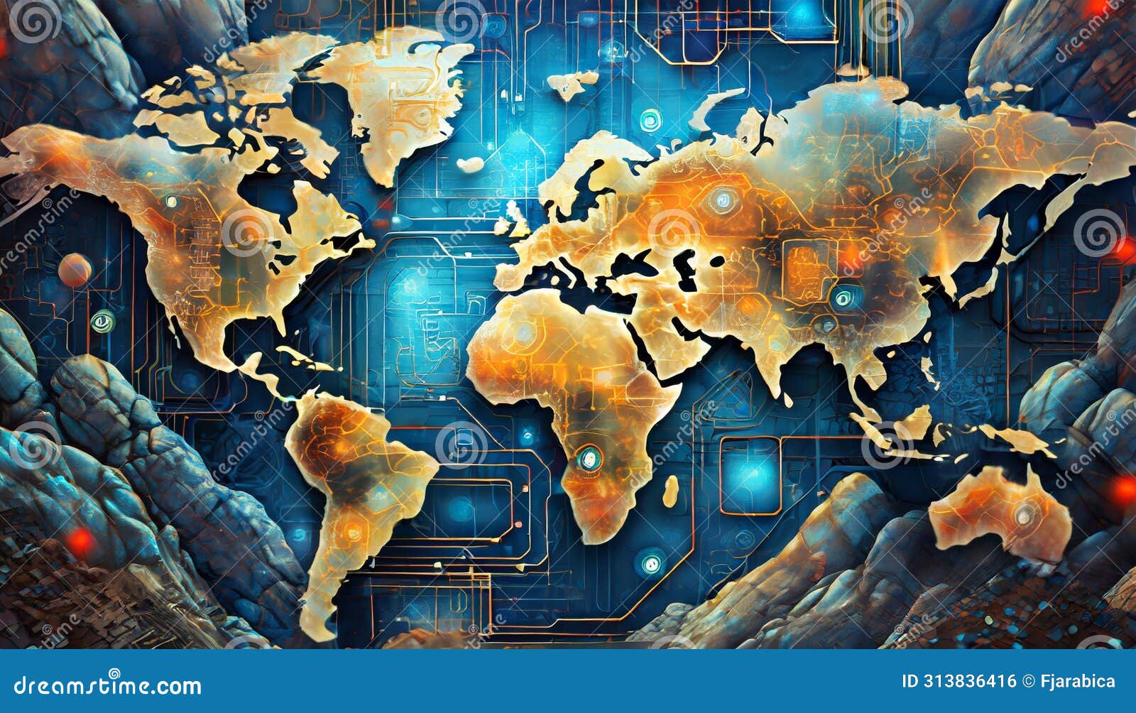 Abstract digital world map stock illustration. Illustration of cartoon ...