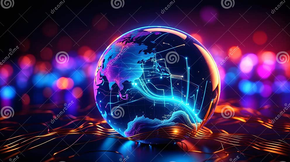 Abstract Digital World Map, Globe, Concept of Global Connection ...