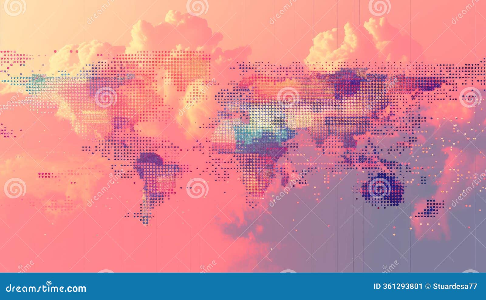 Abstract Digital World Map with Pixelated Cloud Elements Stock Image ...