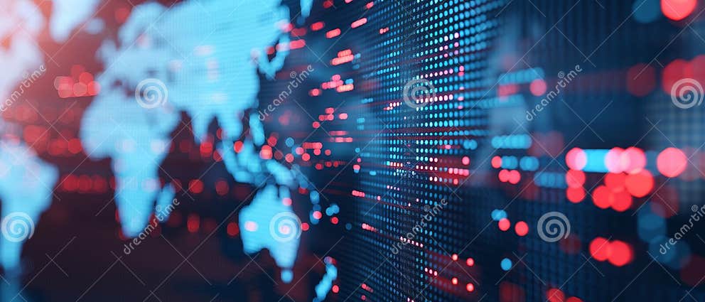 Abstract Digital World Map with Red and Blue Data Visualization on a ...
