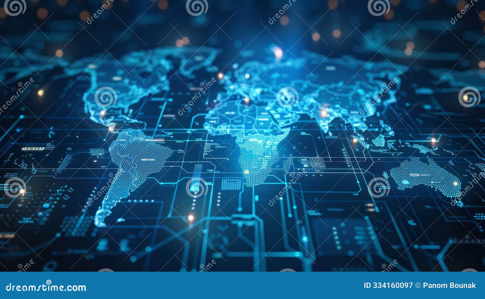 Abstract Digital World Map with Transformation Icons, Global Tech ...