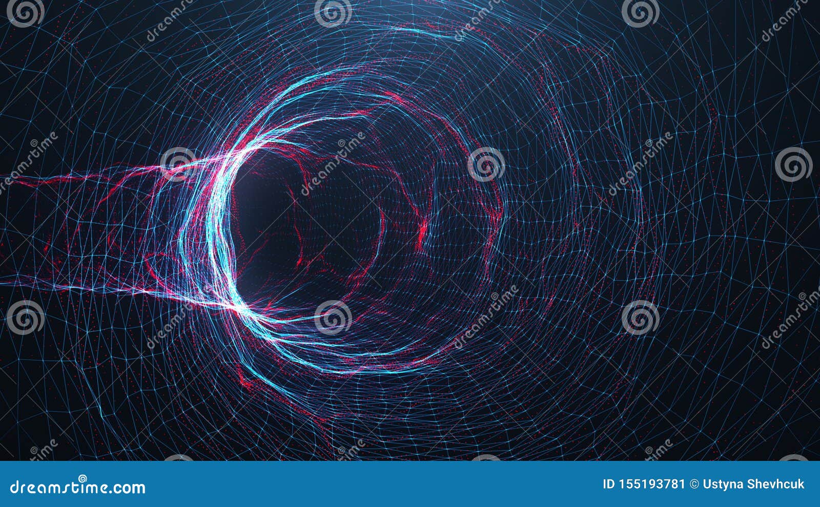 Abstract Digital Wormhole, Tunnel Consisting Blue and Red Sparkling ...