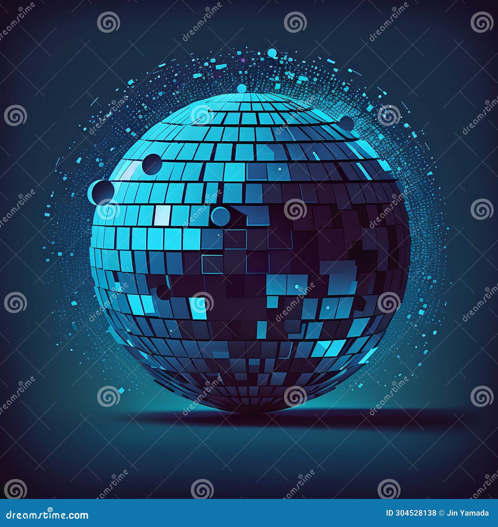 Abstract Disco Ball with Particles on Dark Blue Background. Vector ...