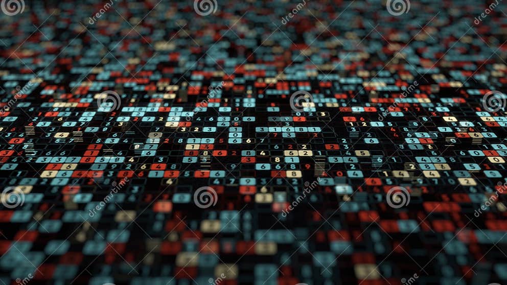 Abstract Display with Endless Rows of Cells with Numbers that Changing ...