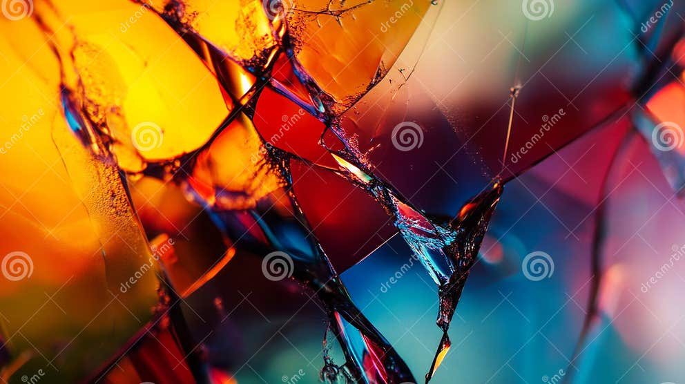 Bright Shattered Glass in Vibrant Colors Creates an Abstract Design ...