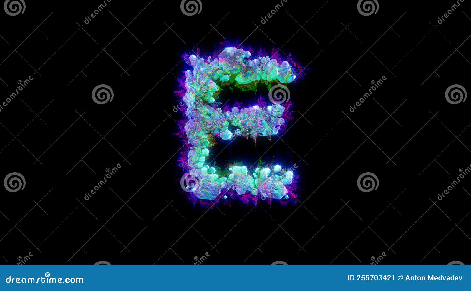 Abstract Distorted Font - Blue Letter E on Black Bg, Isolated - Object ...