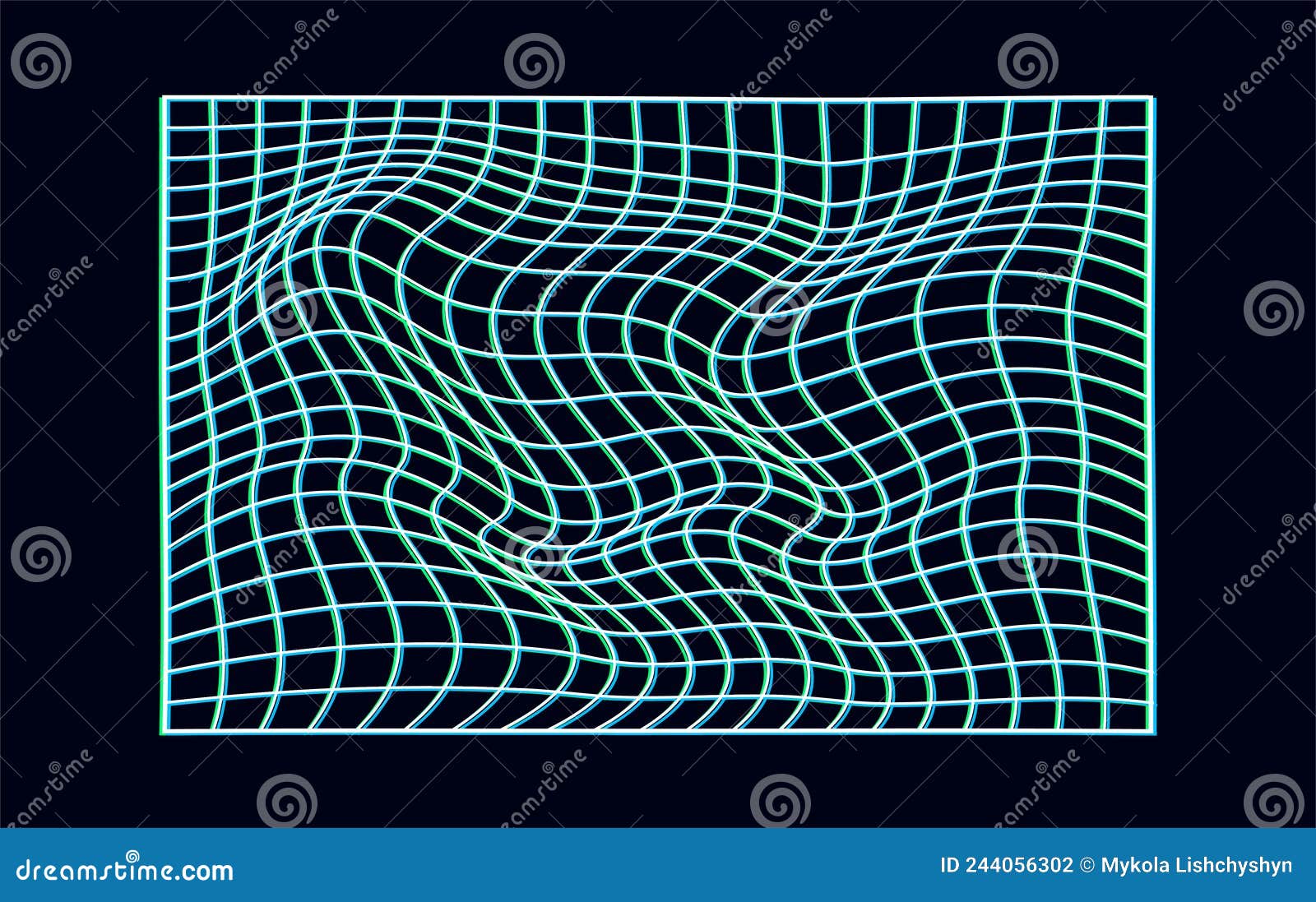 Abstract Distorted Wireframe Wave. Vector Curve Surface Background ...
