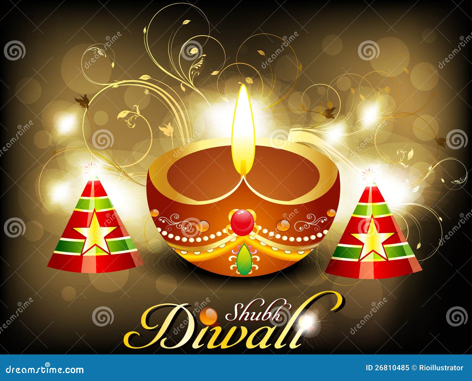 Abstract Diwali Card with Cracker Stock Vector - Illustration of dharma ...