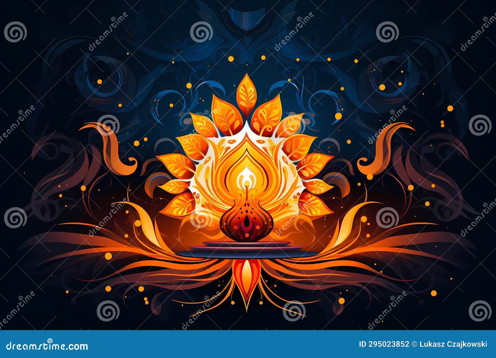 Burning Diwali Light on a Dark Abstract Background Stock Illustration ...