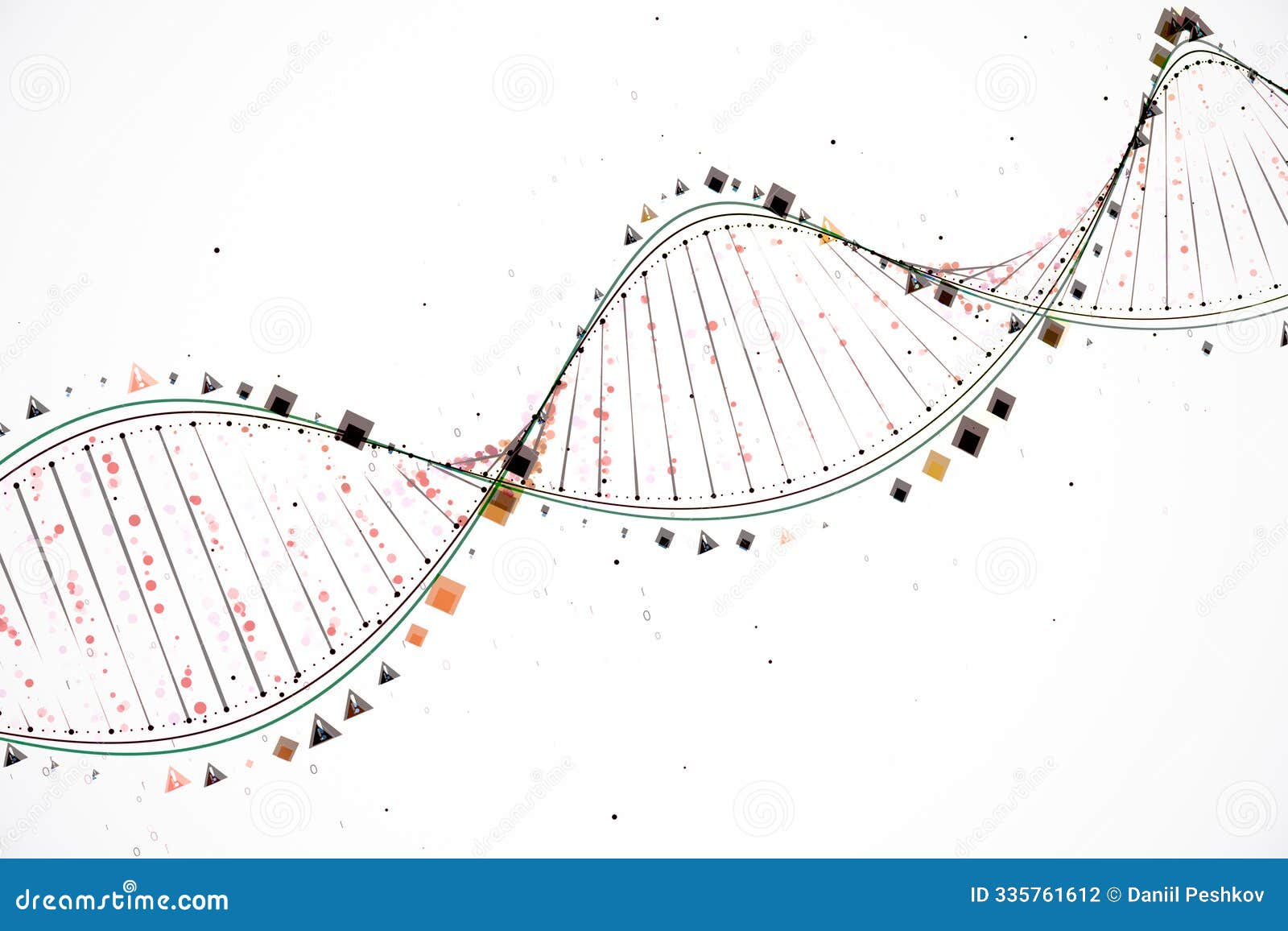 Abstract DNA Helix with Geometric Shapes on White Background. 3D ...