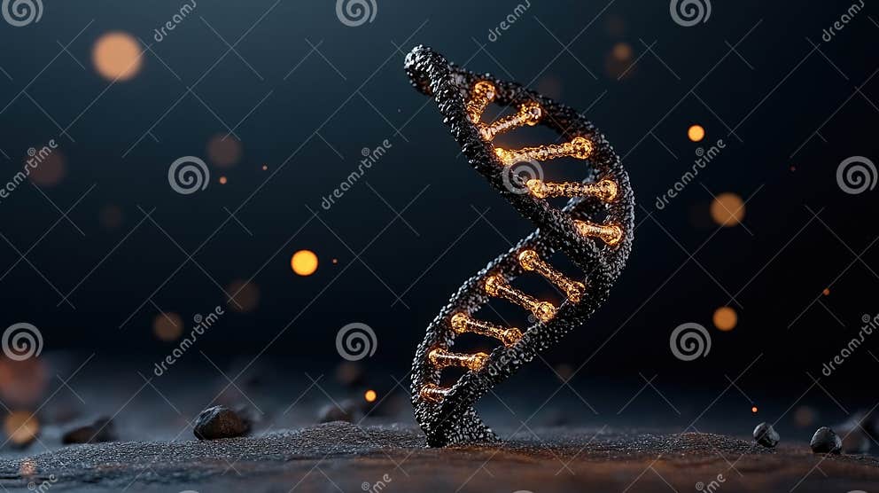 Abstract DNA Structure on Dark Background with Glowing Elements Stock ...