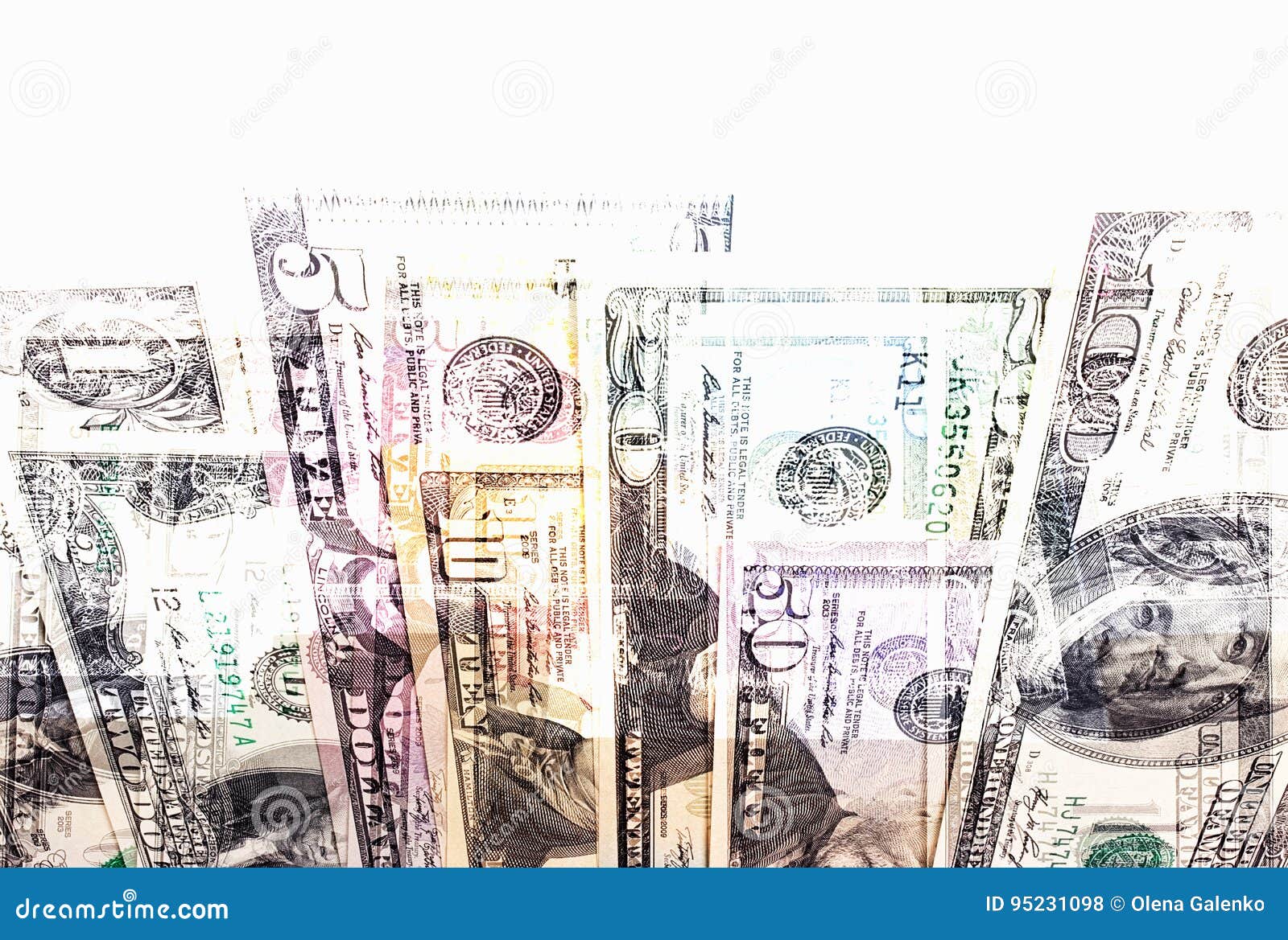 Abstract Dollar Bills of Different Denominations Background. Stock ...