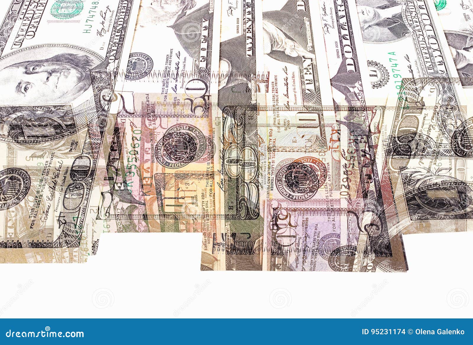 Abstract Dollar Bills of Different Denominations Background. Stock ...