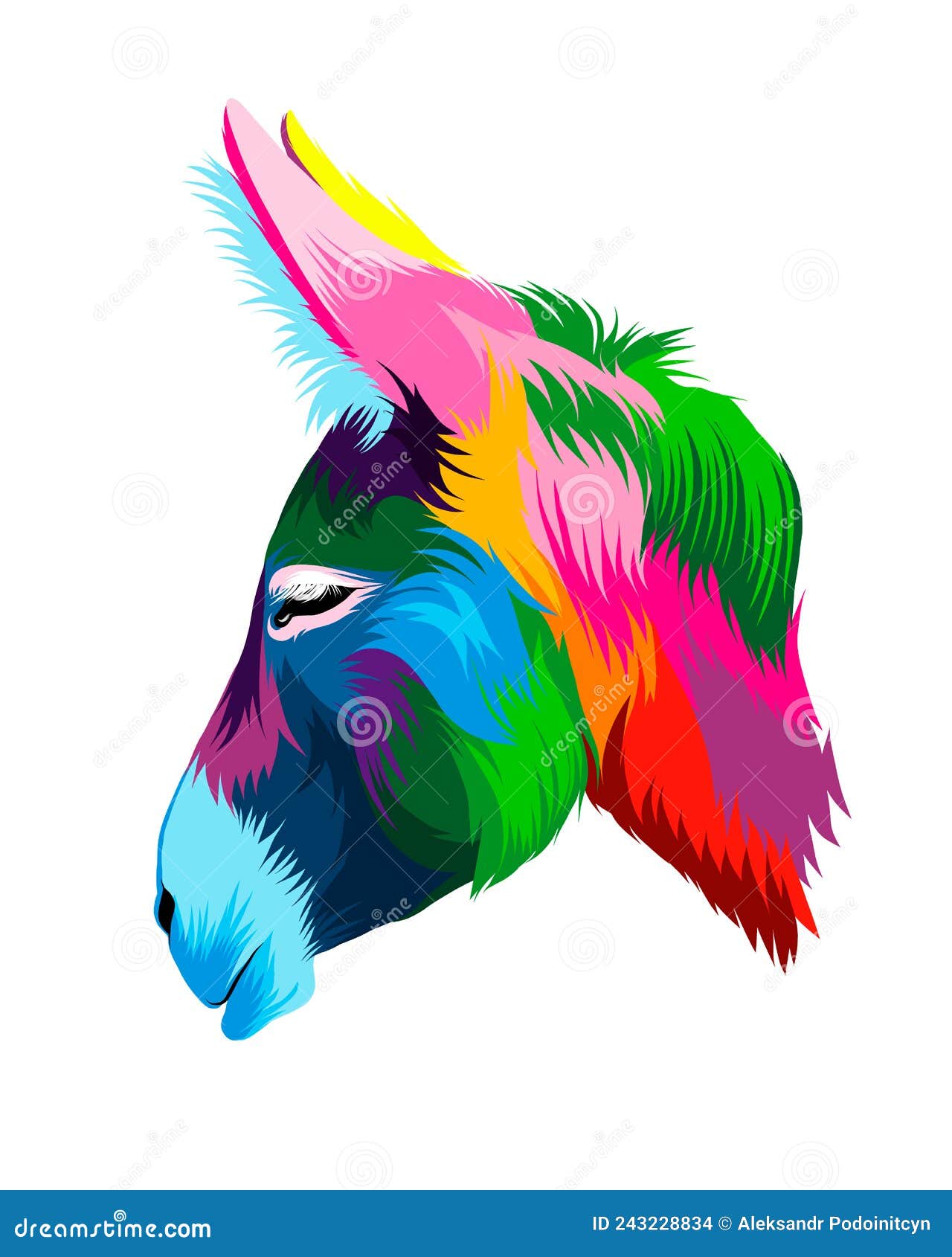 Abstract Donkey Head Portrait from Multicolored Paints. Colored Drawing ...