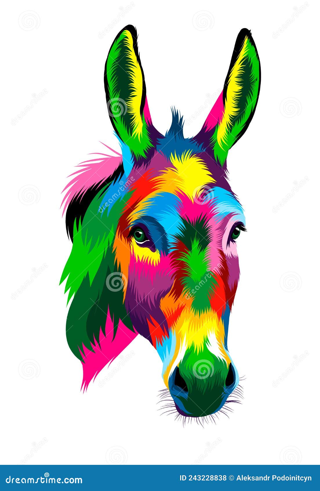 Abstract Donkey Head Portrait from Multicolored Paints. Colored Drawing ...