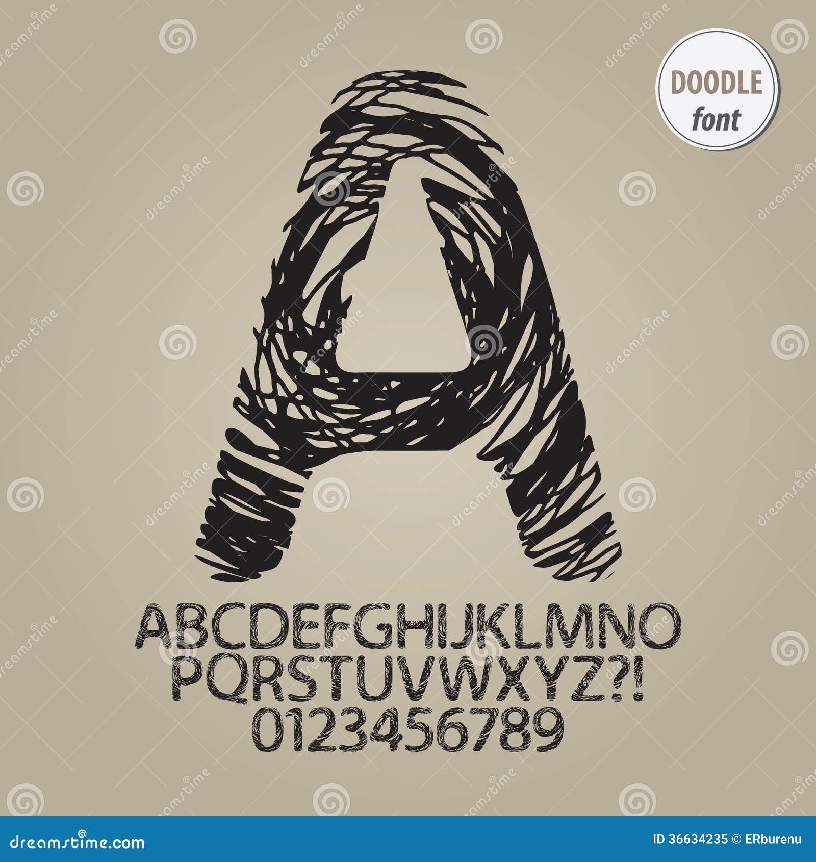 Abstract Doodle Alphabet and Digit Vector Stock Vector - Illustration ...