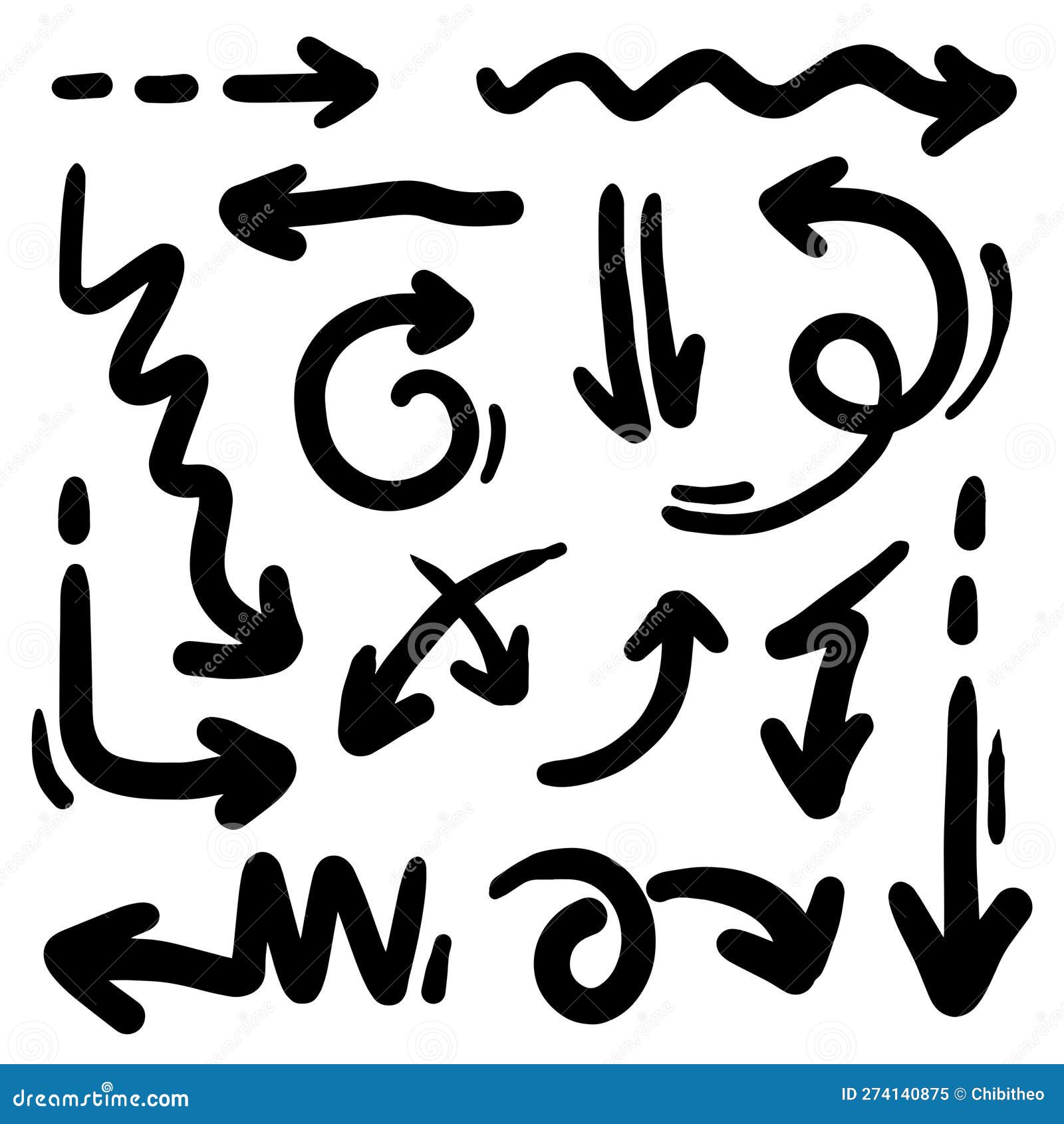 Abstract Doodle Arrows Thin Line Black in Vector Stock Vector ...