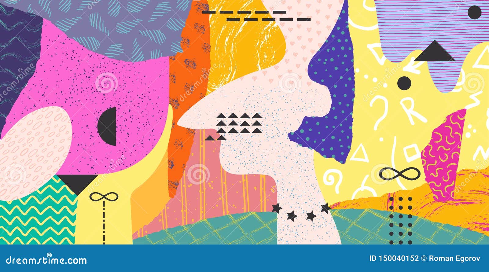 Abstract Doodle Collage. Minimal Memphis Background Pattern, Modern Art ...