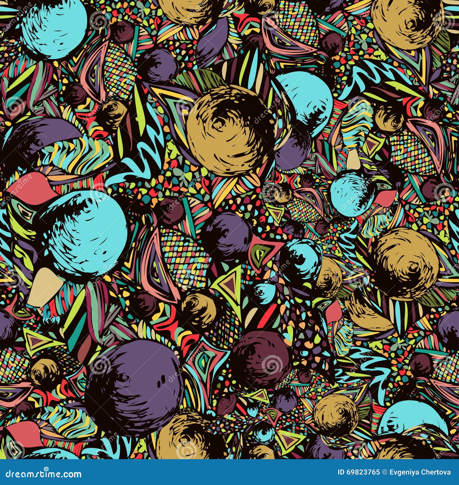 Abstract Doodle Composition, Seamless Pattern. Bright, Multicolor ...