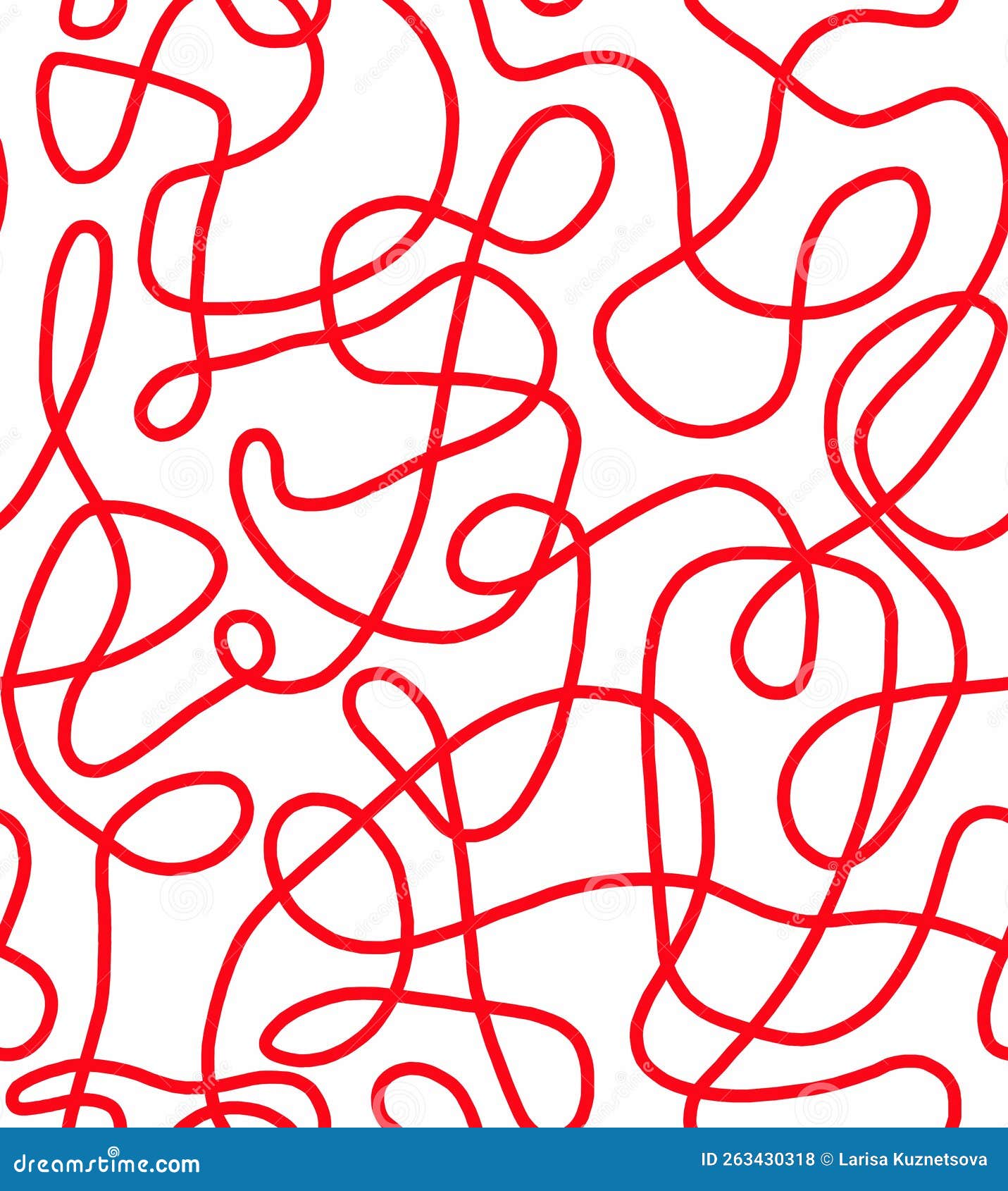 Abstract Doodle Drawing with Red Lines on a White Background.Seamless ...