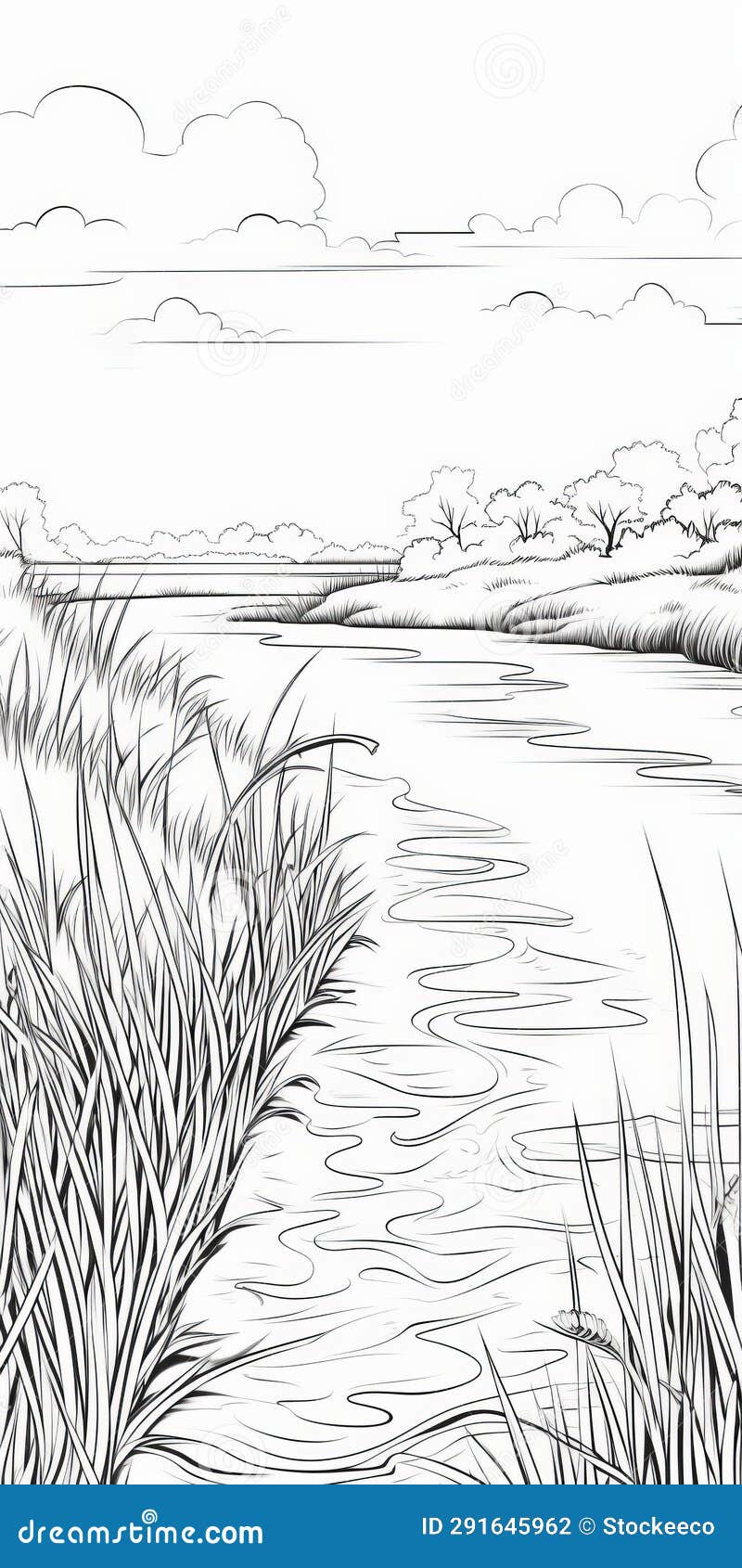 Serene Marsh Coloring Pages for Adults Stock Illustration ...