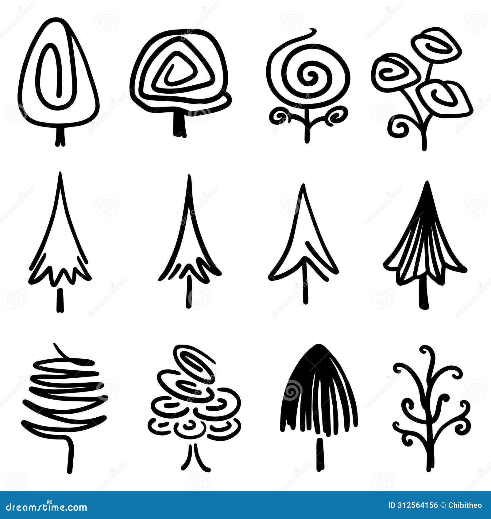 Abstract Doodle Pine Tree in Hand Drawn Stock Vector - Illustration of ...