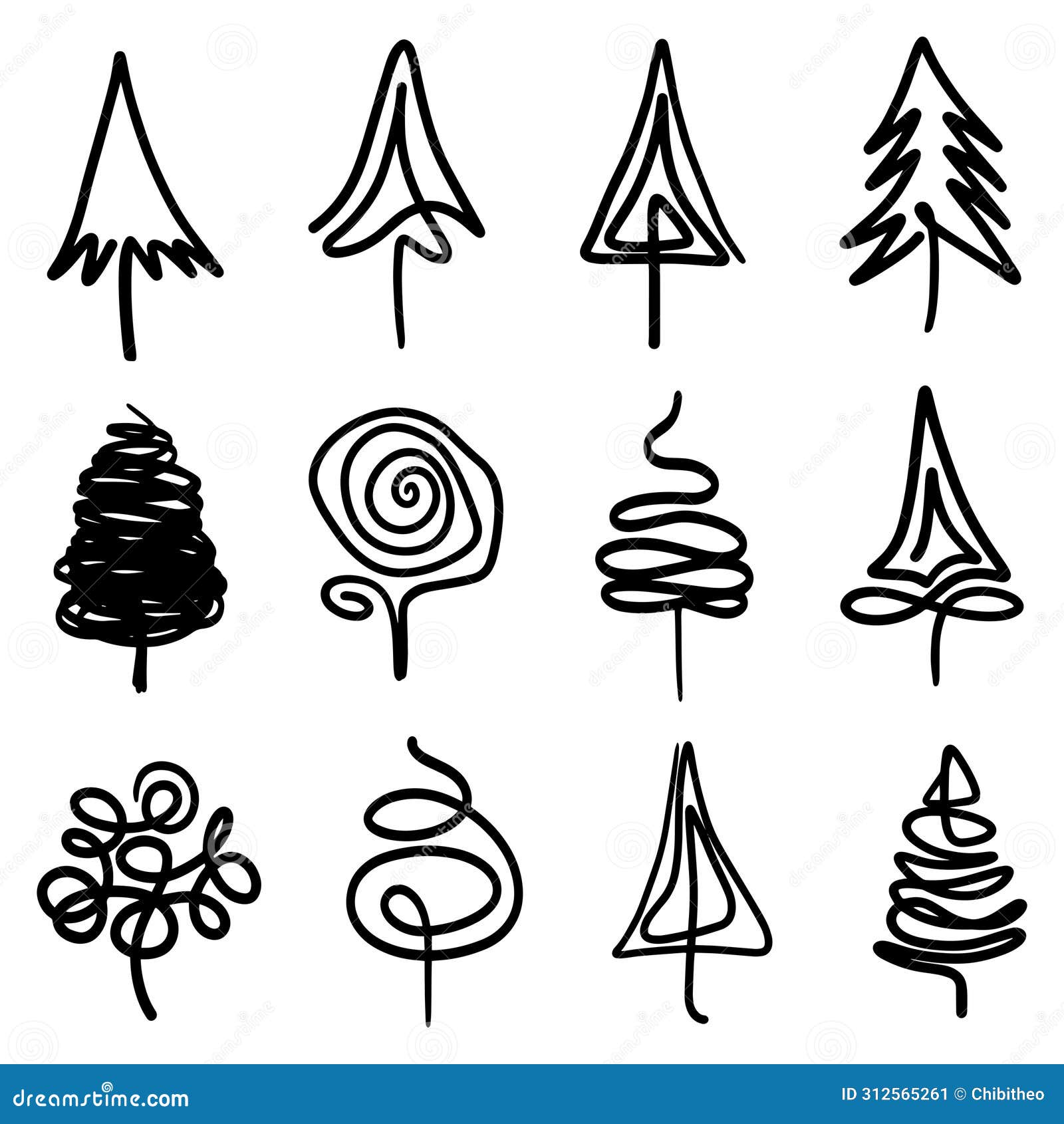 Abstract Doodle Pine Tree in Hand Drawn Stock Vector - Illustration of ...