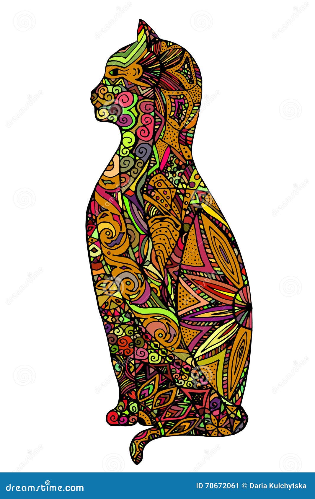 Abstract Doodle Outline Colorful Cat Illustration. Stock Vector ...