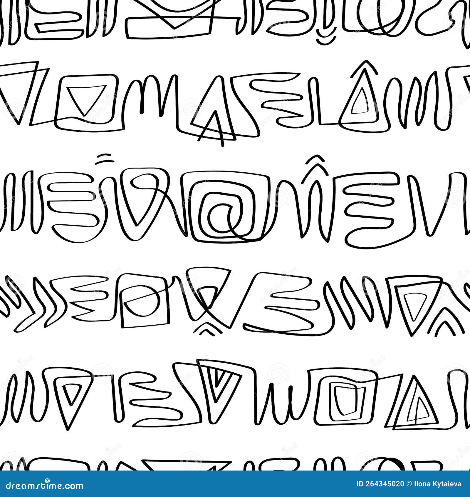 Abstract Doodle Seamless Pattern Imitation of Ancient Symbols Line ...