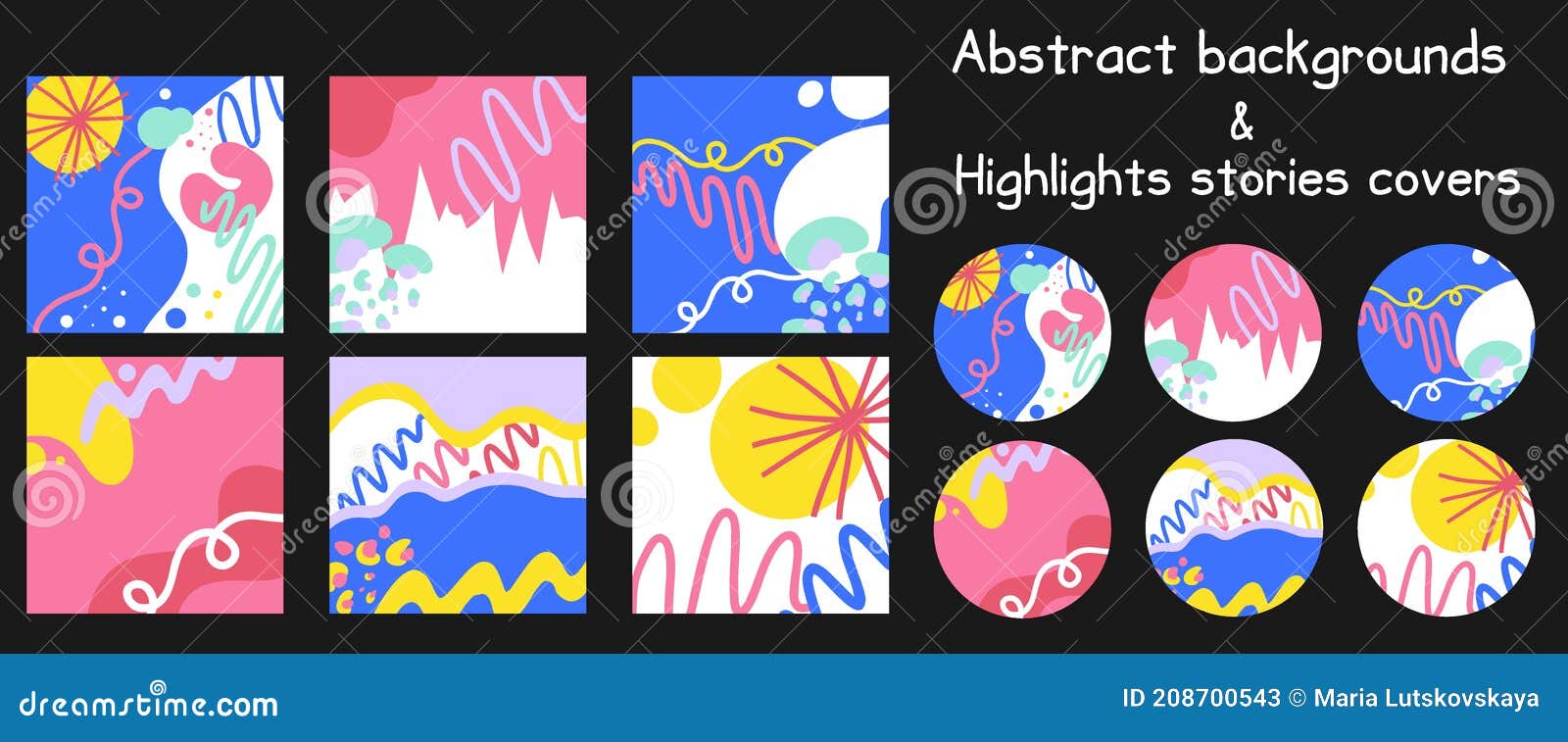 Abstract Doodle Social Highlights Covers and Backgrounds. Modern Round ...
