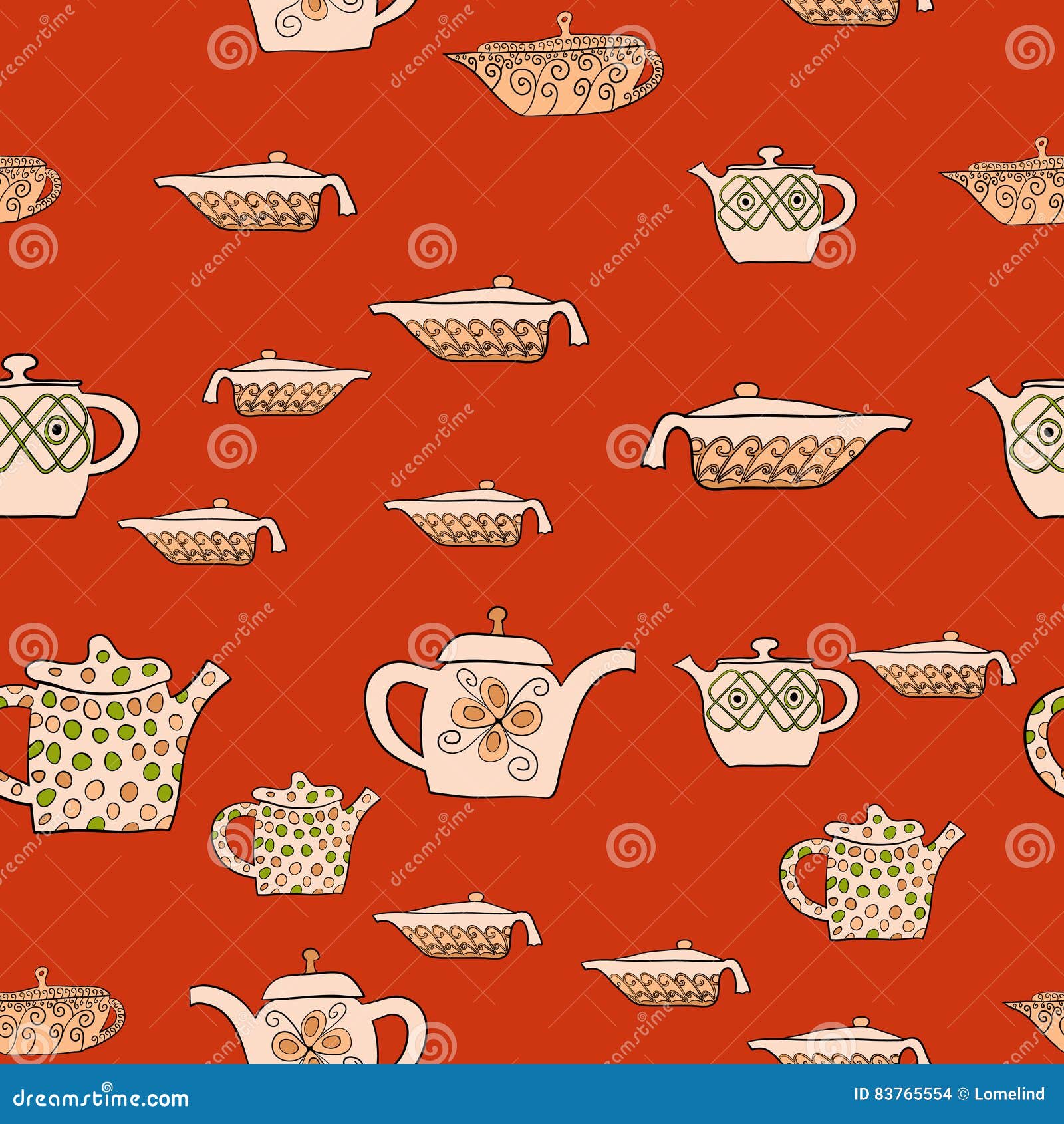 Abstract Doodle Tea Pot Seamless Pattern Stock Illustration ...