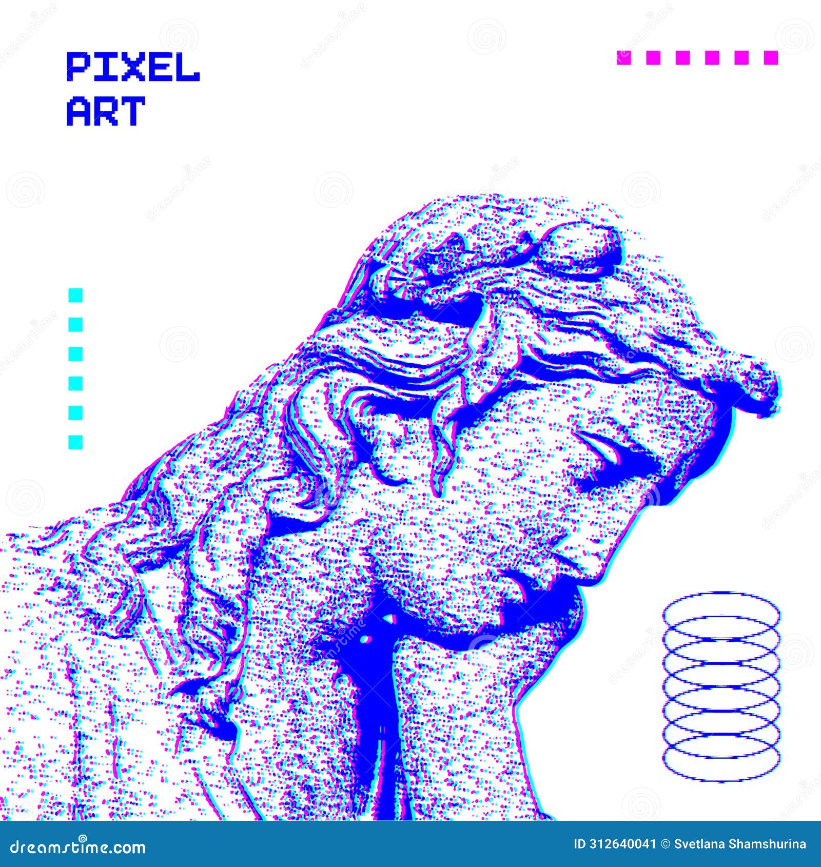 Abstract Dot Halftone Glitched Ancient Classical Sculpture from 3D ...