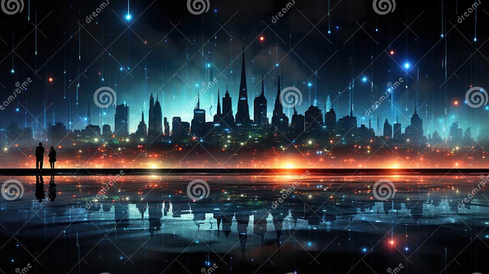 Abstract Dot Points Form a Grid, Interconnecting through Gradient Lines ...